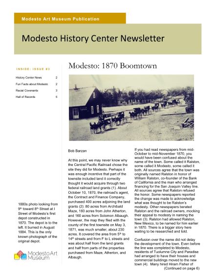 Modesto History Center Newsletter
